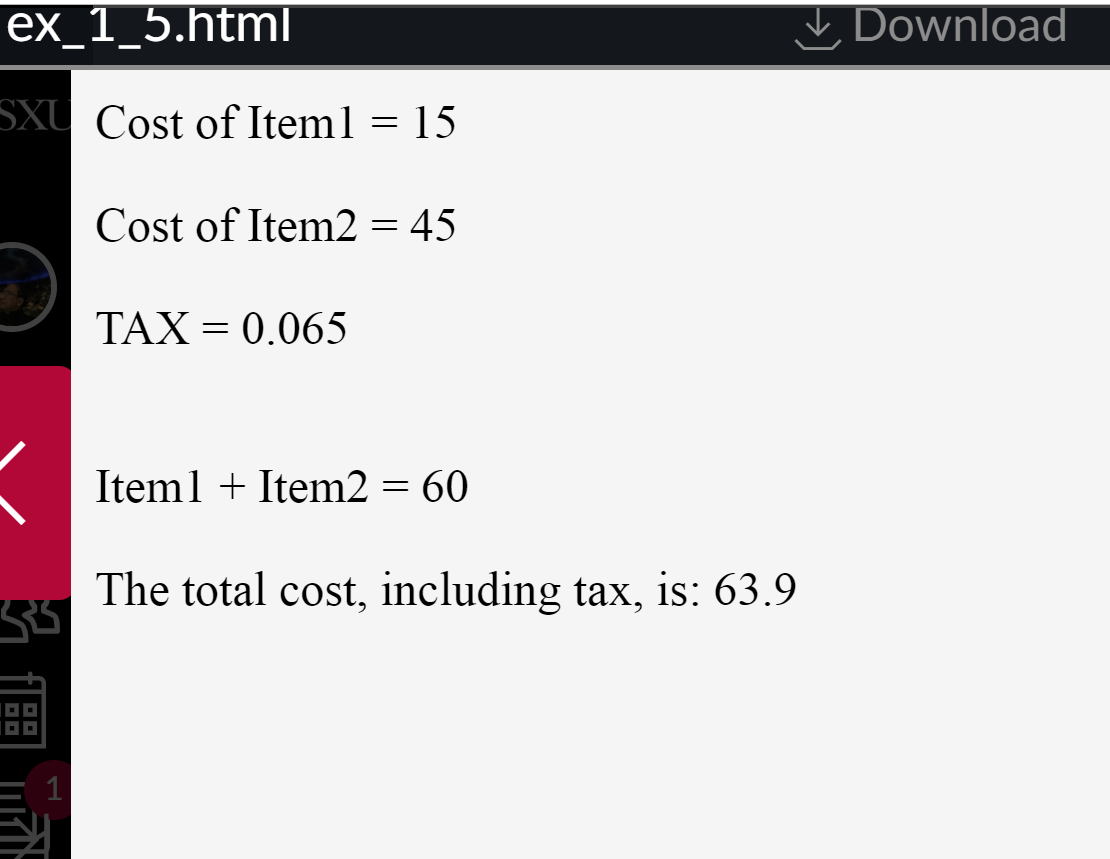 Solved Modify Example 1.5 to display the info shown on the | Chegg.com