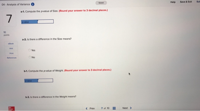 Solved 04-Analysis of variance 7 Consider the following | Chegg.com