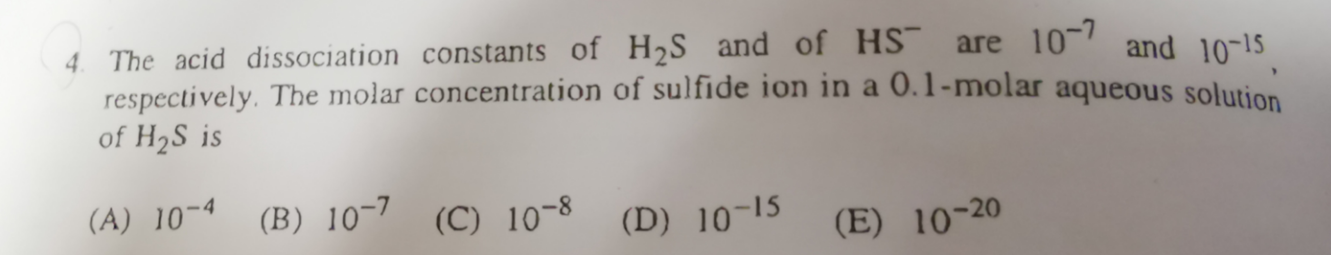 Solved 10-15 4. The acid dissociation constants of H2S and | Chegg.com