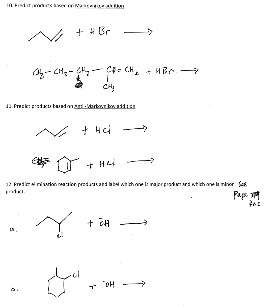 Solved 10. Predict products based on Markovnikov addition V | Chegg.com