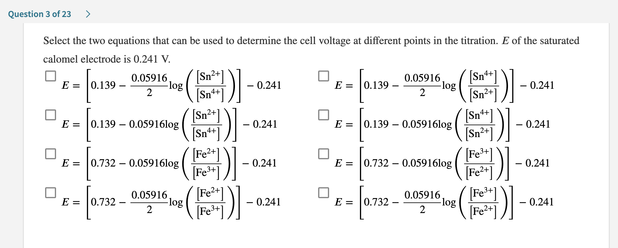 Solved and Fe2+. A Pt indicator electrode and a saturated | Chegg.com