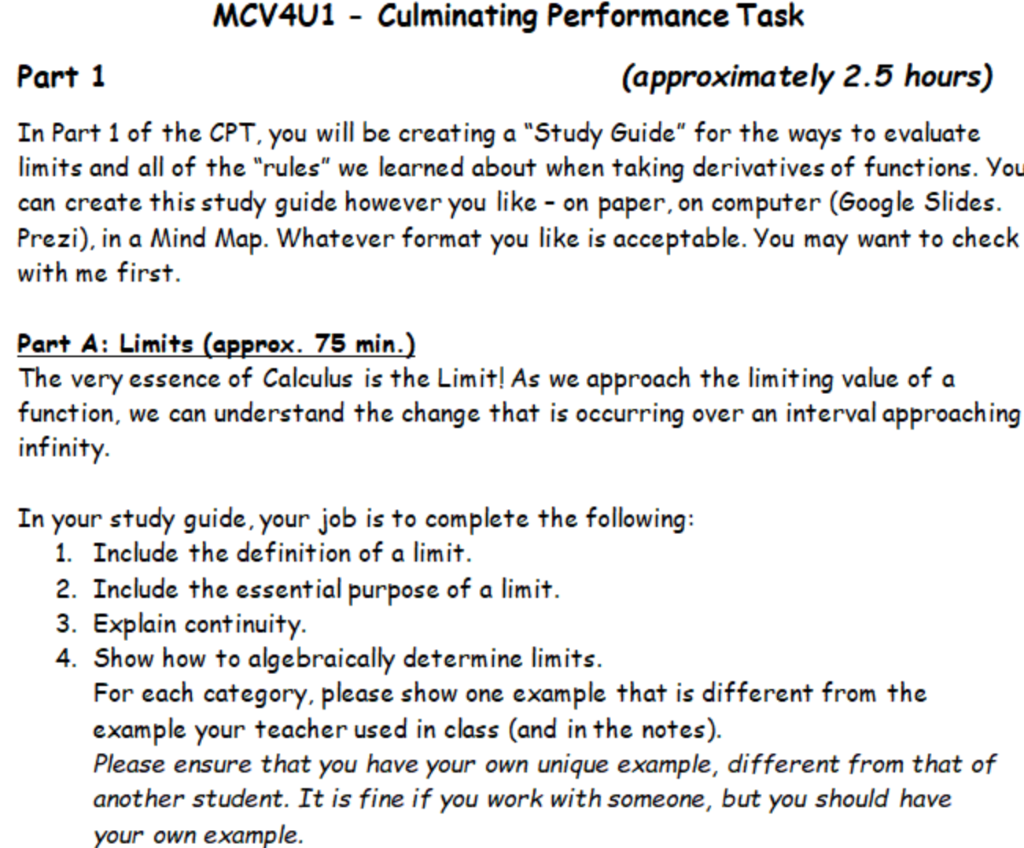 Solved MCV4U1 - Culminating Performance Task Part 1 | Chegg.com