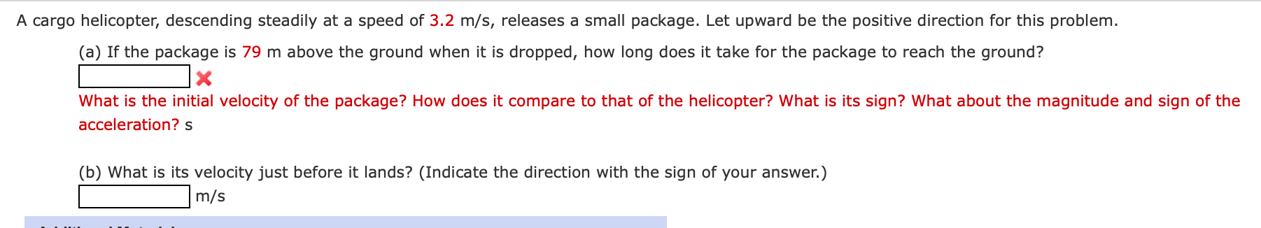 Solved (a) If the package is 79 m above the ground when it | Chegg.com