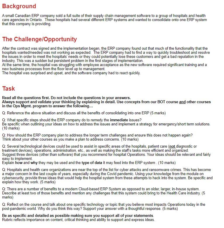 Solved Background A small Canadian ERP company sold a full | Chegg.com