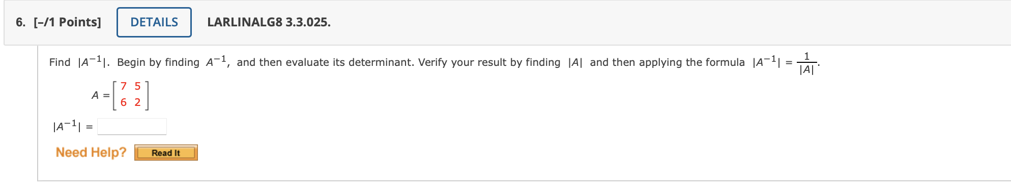 Solved Find ∣∣A−1∣∣. Begin by finding A−1, and then evaluate | Chegg.com