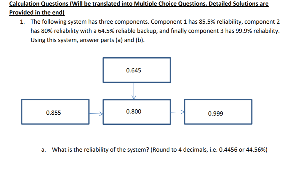 Solved Calculation Questions (Will be translated into | Chegg.com