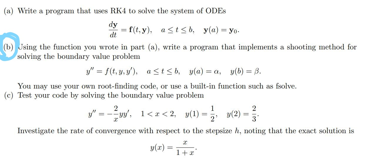 Solved (a) Write a program that uses RK4 to solve the system | Chegg.com