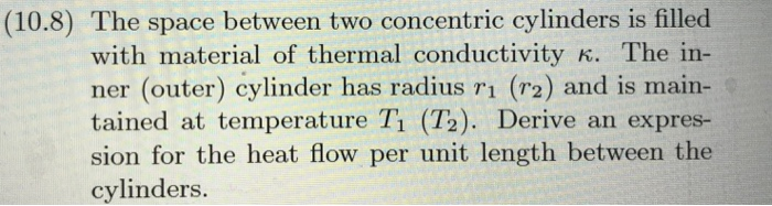 Solved (10.8) The space between two concentric cylinders is | Chegg.com