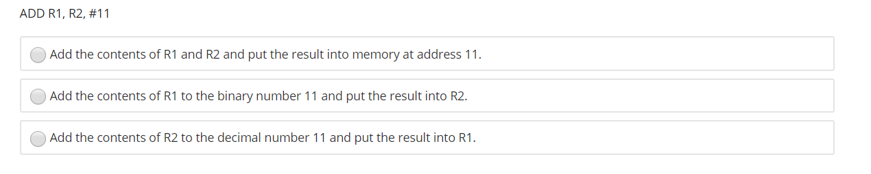Solved ADD R1, R2, R3 Add the contents of R1, R2, and R3. | Chegg.com