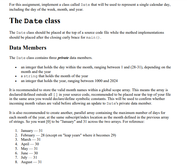 Solved For this assignment, implement a class called Date | Chegg.com