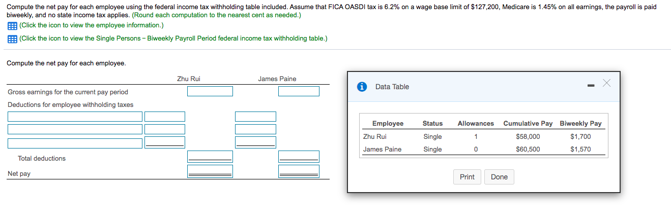 Solved Compute the net pay for each employee using the | Chegg.com
