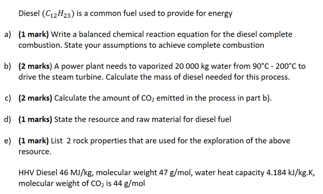 Solved Diesel (C12H23) is a common fuel used to provide for | Chegg.com
