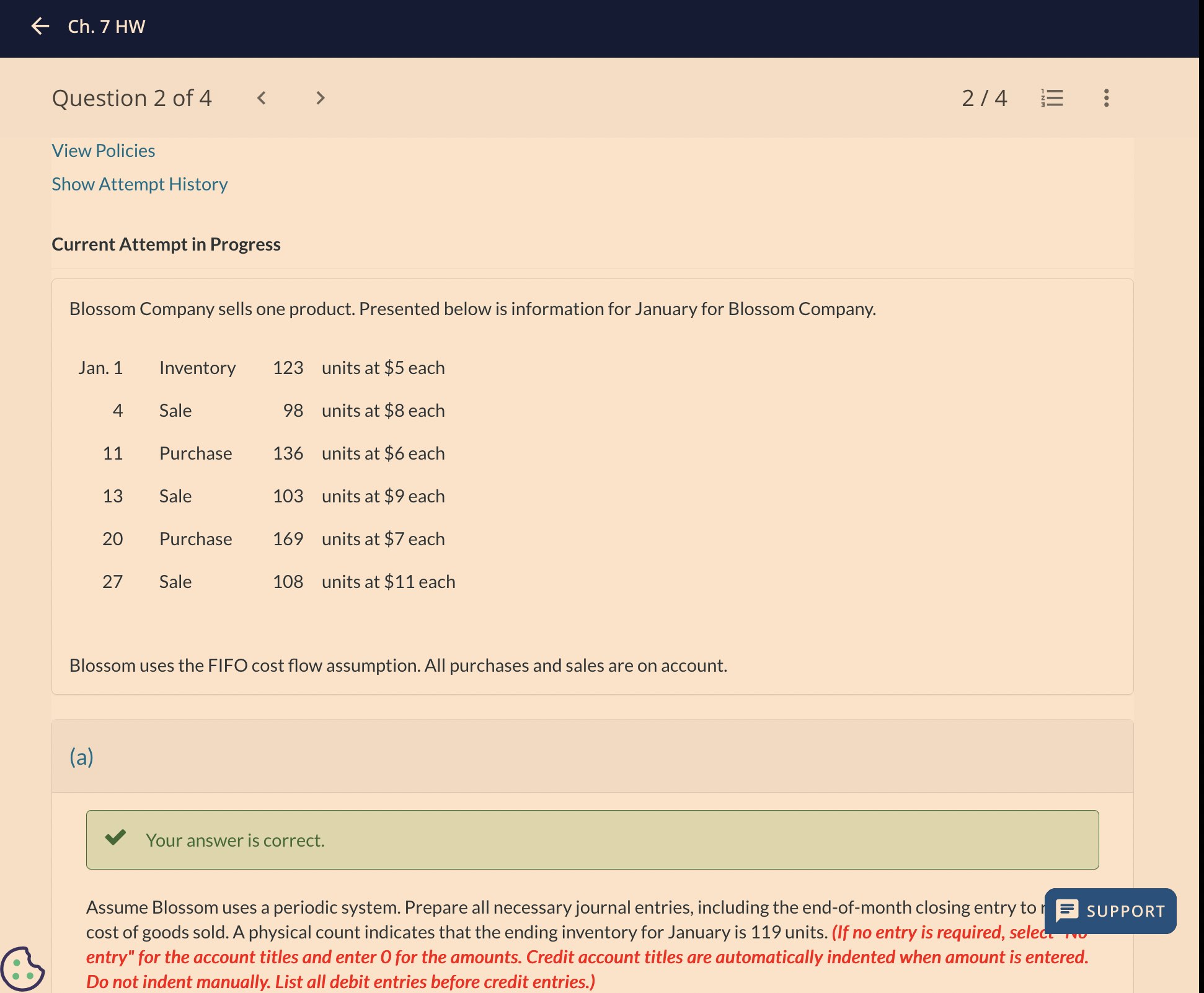 Solved Topic is FIFO cash flow and Journal Entries for | Chegg.com