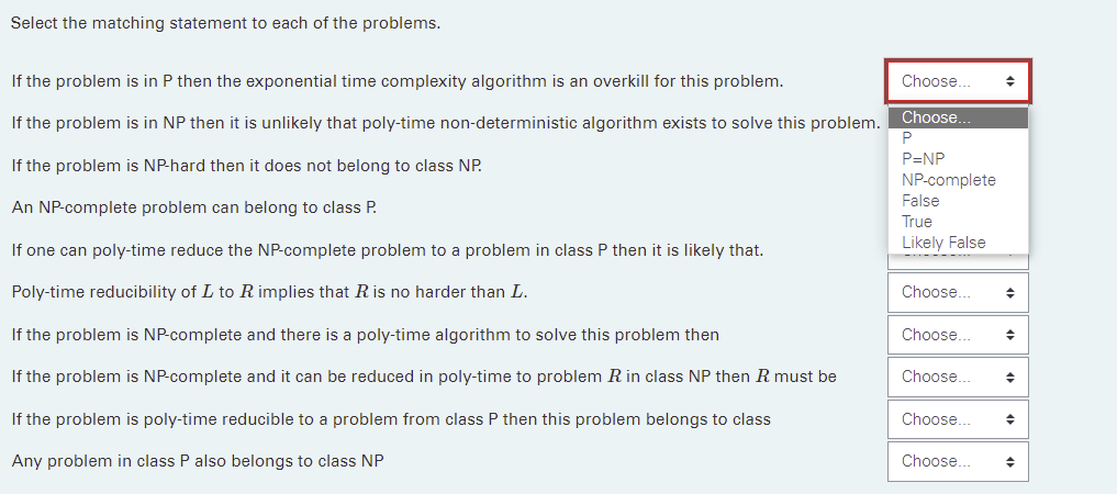 Solved Select the matching statement to each of the | Chegg.com