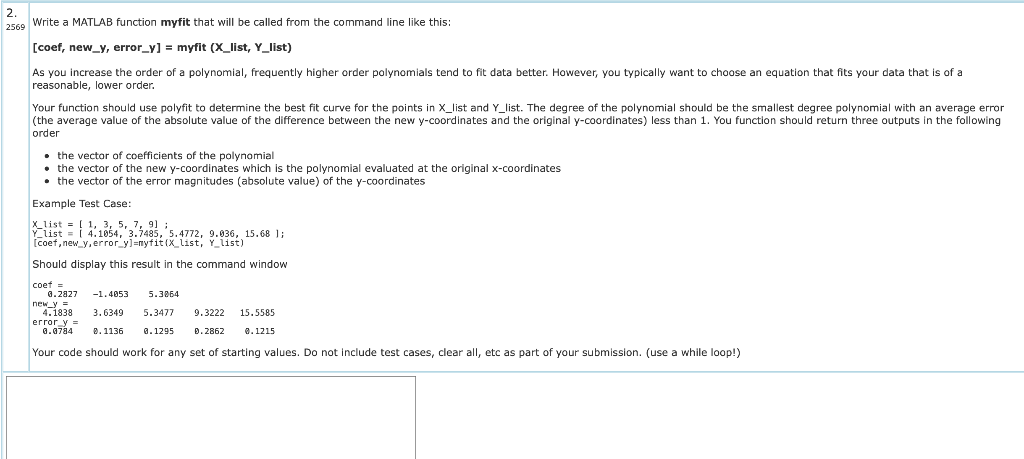 Solved 2560 Write a MATLAB function myfit that will be | Chegg.com