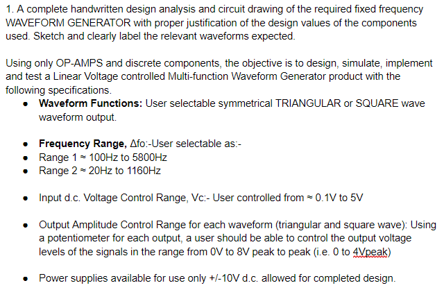 1. A complete handwritten design analysis and circuit | Chegg.com