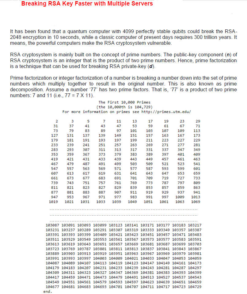Solved Breaking RSA Key Faster with Multiple Servers It has | Chegg.com