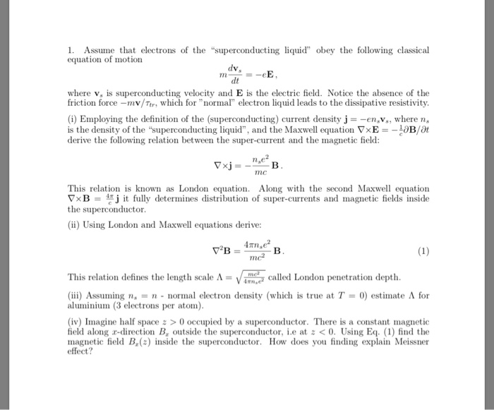 Solved 1 Assume that electrons of the "superconducting | Chegg.com