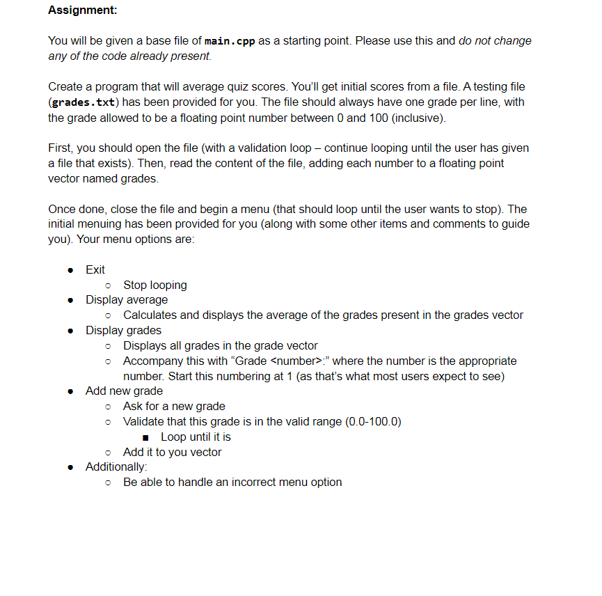 Solved Create a program that will average quiz scores | Chegg.com