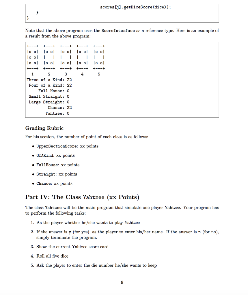 Project 4 - Yahtzee (Object-Oriented Programming) CS | Chegg.com
