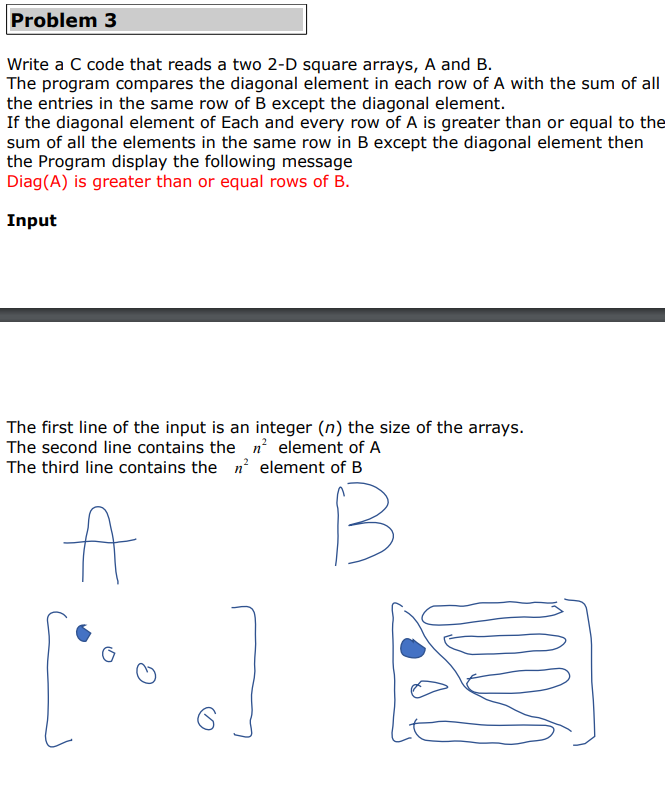 Solved Problem 3 Write a C code that reads a two 2-D square | Chegg.com