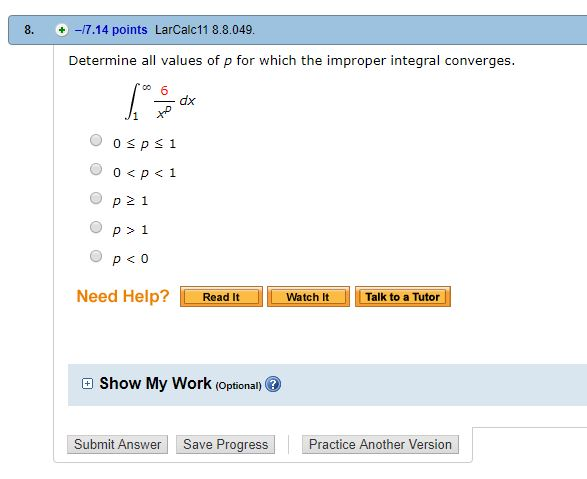 Solved Determine all values of p for which the improper | Chegg.com
