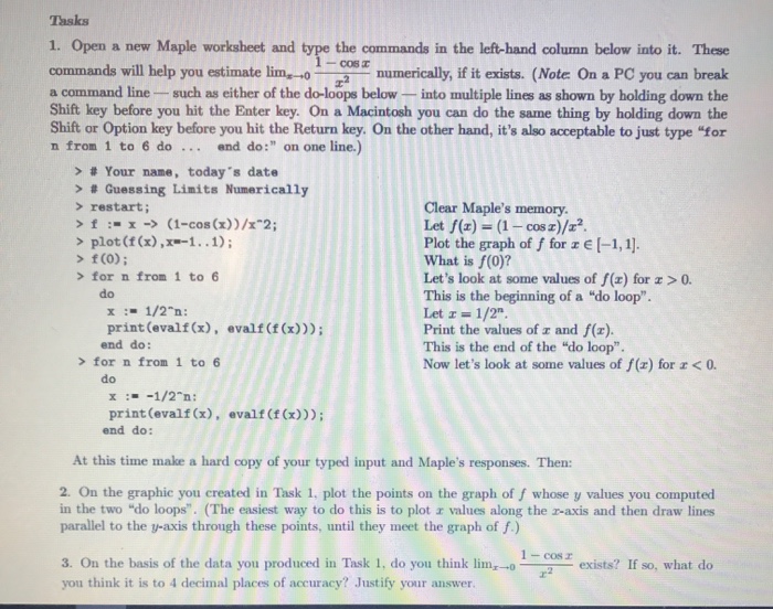 Solved Tasks 1. Open a new Maple worksheet and type the | Chegg.com