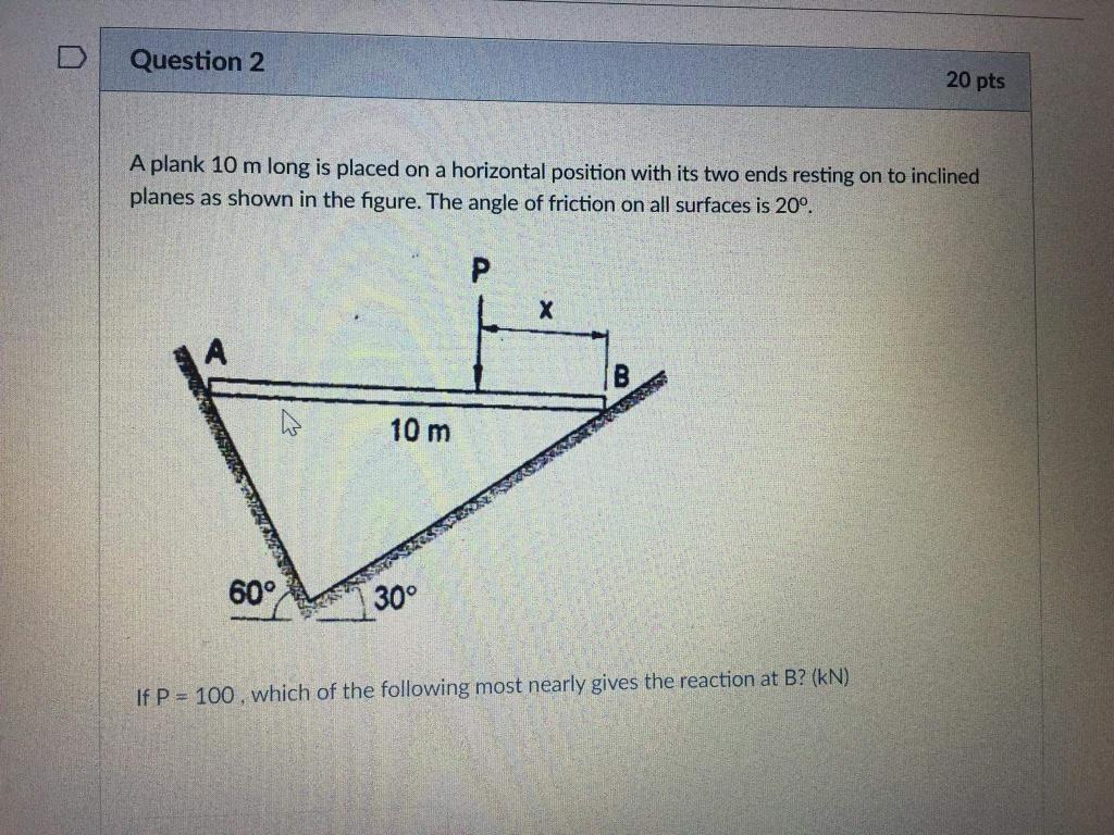 Solved Question 2 20 pts A plank 10 m long is placed on a | Chegg.com