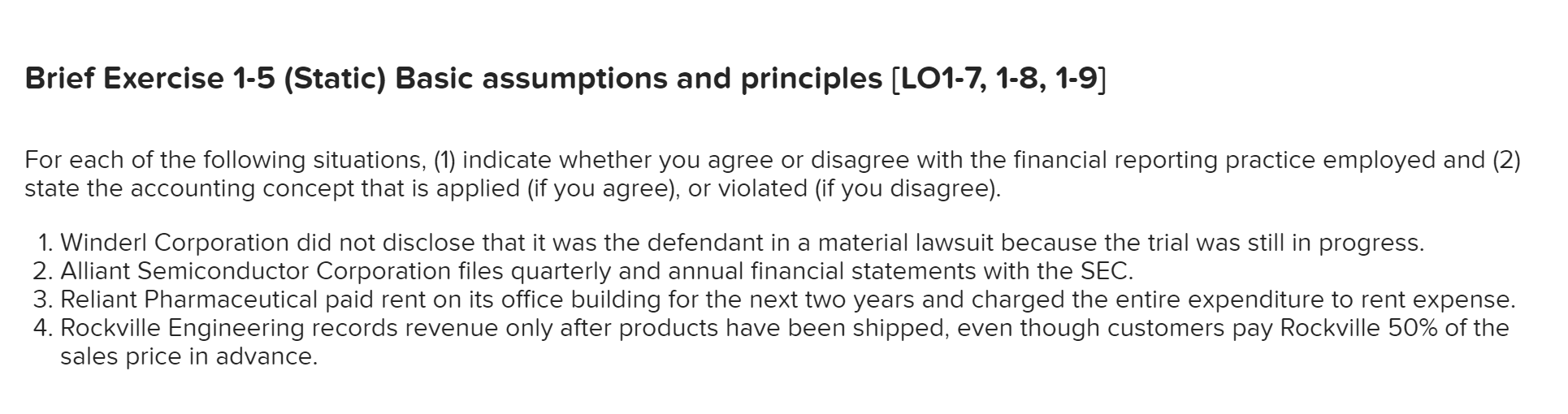 Solved Brief Exercise 1-5 (Static) Basic assumptions and | Chegg.com