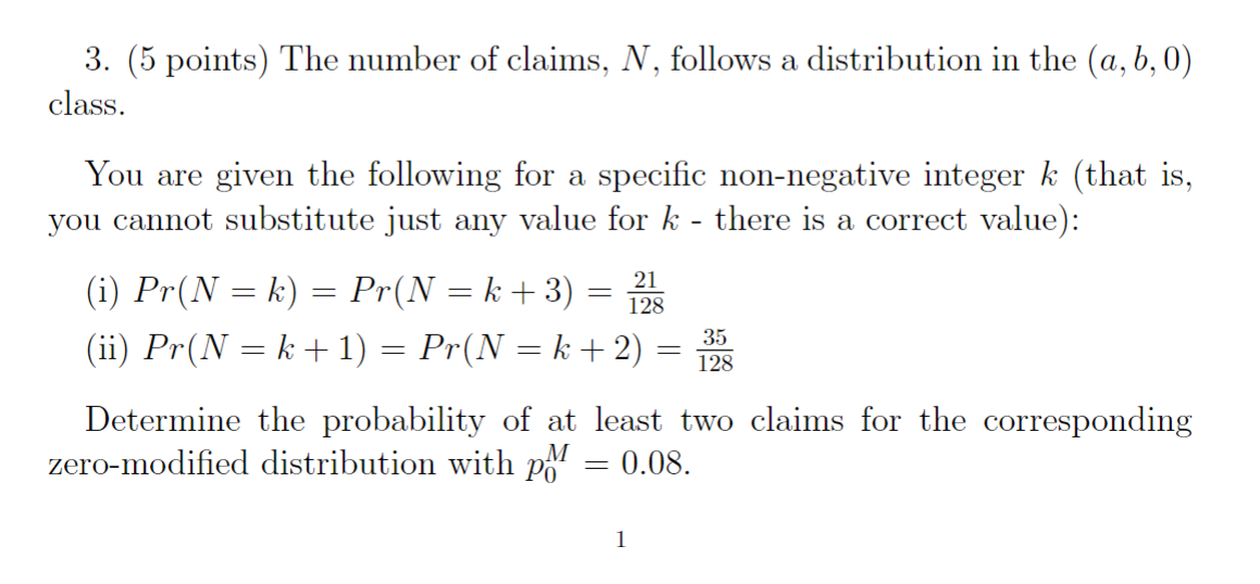 Solved 3. ( 5 points) The number of claims, N, follows a | Chegg.com Solved 3. ( 5 points) The number of claims, N, follows a | Chegg.com