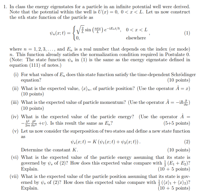 Solved 1. In class the energy eigenstates for a particle in | Chegg.com