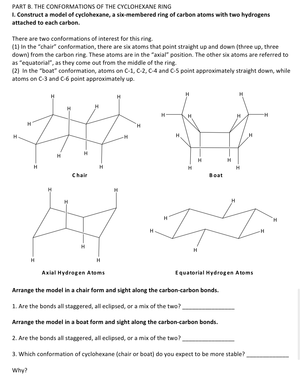 Solved PART B. THE CONFORMATIONS OF THE CYCLOHEXANE RING I. | Chegg.com