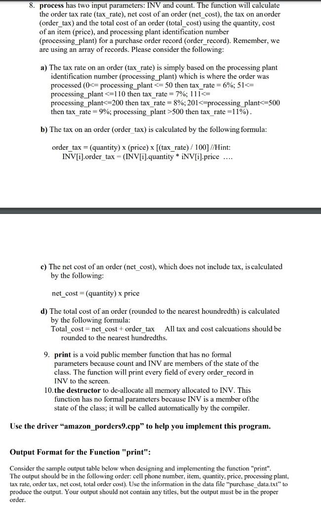 Solved Implement class called “order_class”. The class will | Chegg.com