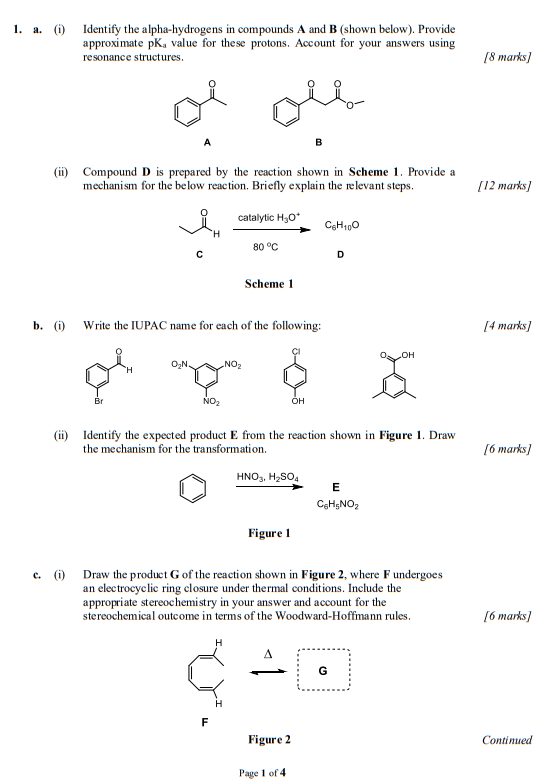 Solved 1. a. 1) Identify the alpha-hydrogens in compounds A | Chegg.com