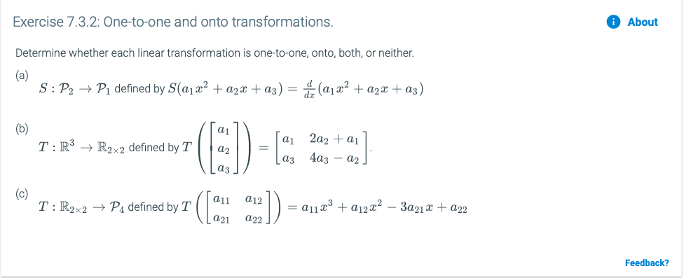 Solved Exercise 7.3.2: One-to-one and onto transformations. | Chegg.com