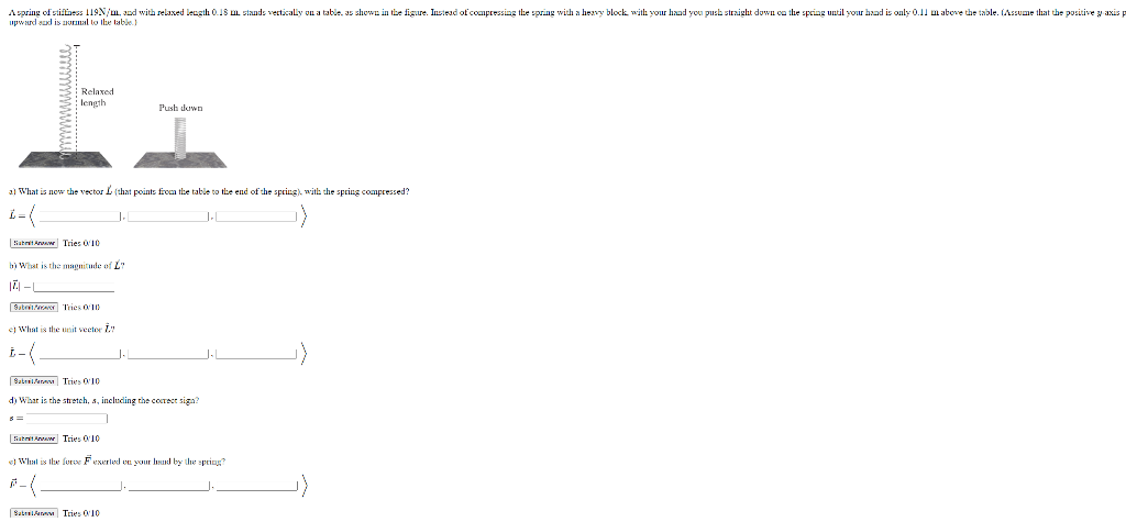 Solved A spring of stiffness 119N/mN/m, and with relaxed | Chegg.com