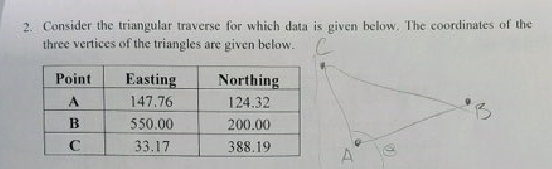 Solved 2. Consider the triangular traverse for which data is | Chegg.com