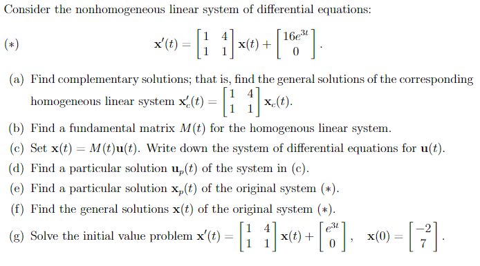 Solved Consider the nonhomogeneous linear system of | Chegg.com