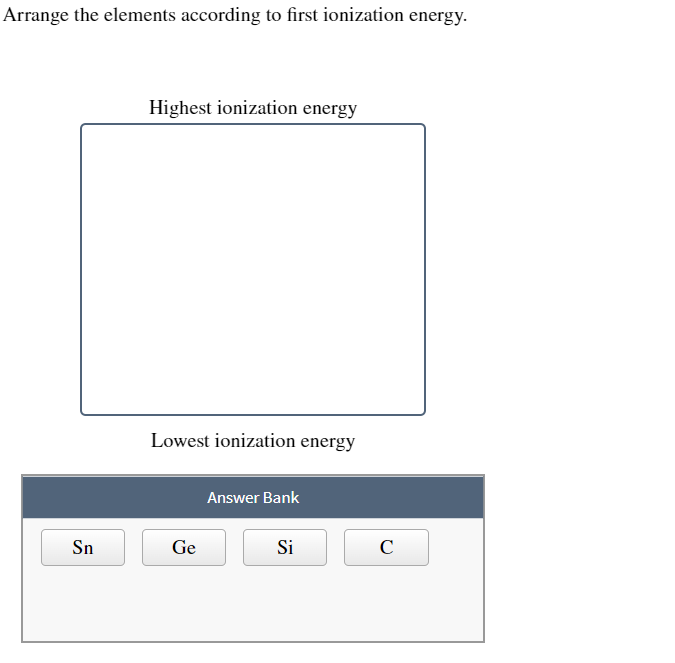 Solved Arrange the elements according to first ionization | Chegg.com