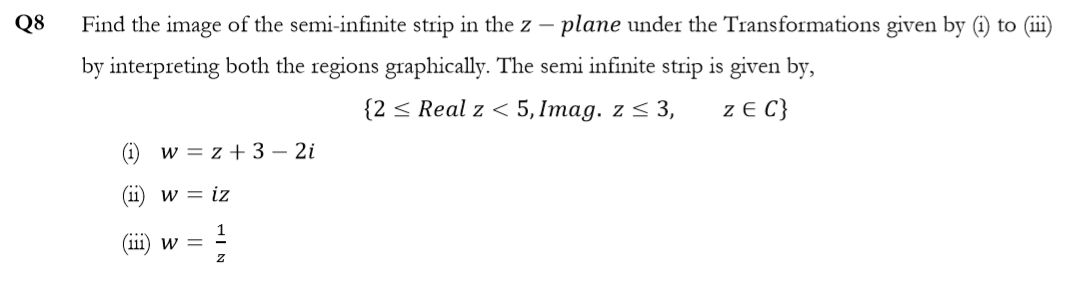 Solved Q8 Find the image of the semi-infinite strip in the z | Chegg.com