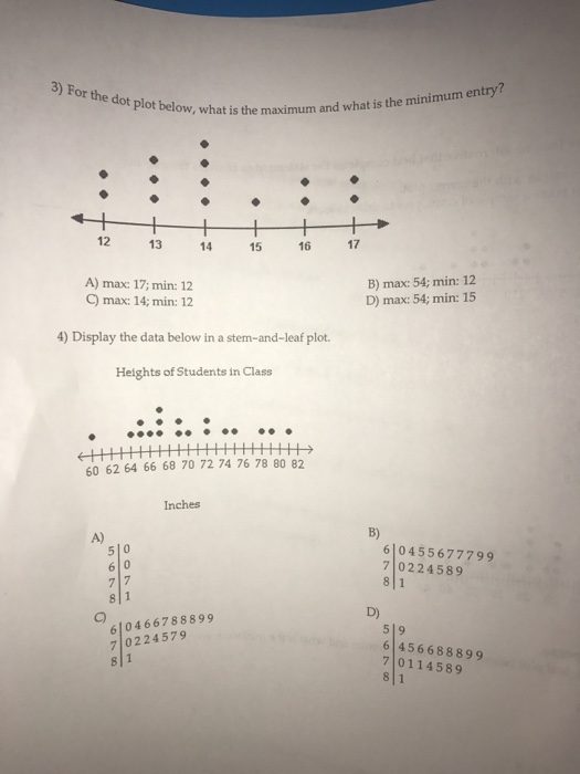 Solved For the dot plot below, what is the maximum and what | Chegg.com