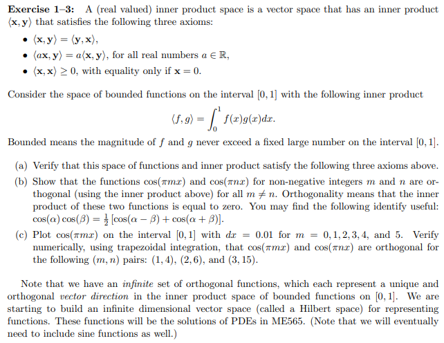 Solved Exercise 1-3: A (real valued) ﻿inner product space is | Chegg.com