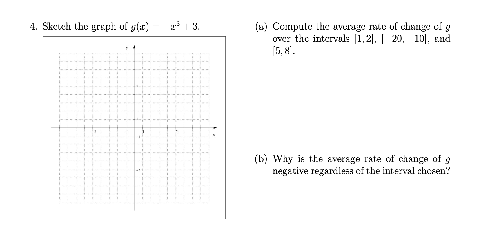 Solved g(x)=−x3+3. g(x)=−x3+3 (a) Compute the average rate | Chegg.com Solved g(x)=−x3+3. g(x)=−x3+3 (a) Compute the average rate | Chegg.com