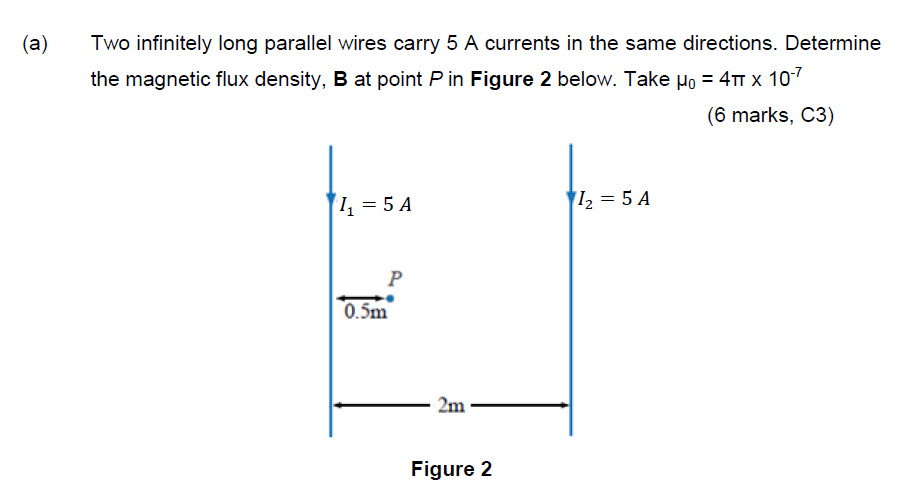 Solved (a) Two infinitely long parallel wires carry 5 A | Chegg.com