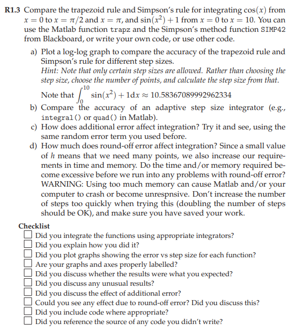 Solved 1.3 Compare the trapezoid rule and Simpson's rule for | Chegg.com