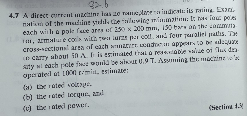 Solved 4.7 A direct-current machine has no nameplate to | Chegg.com