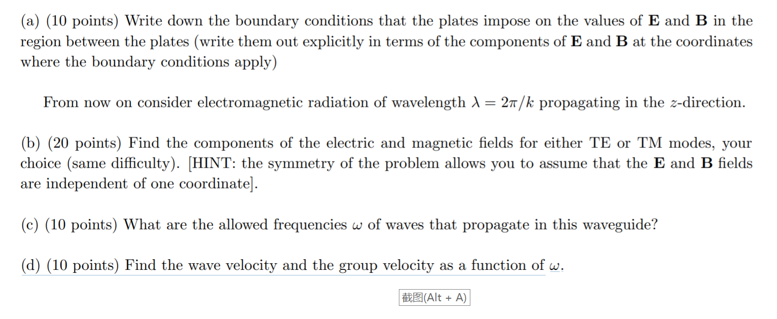 Solved Questions: A waveguide is formed by two infinite | Chegg.com