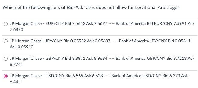 Solved Which of the following sets of Bid-Ask rates does not | Chegg.com