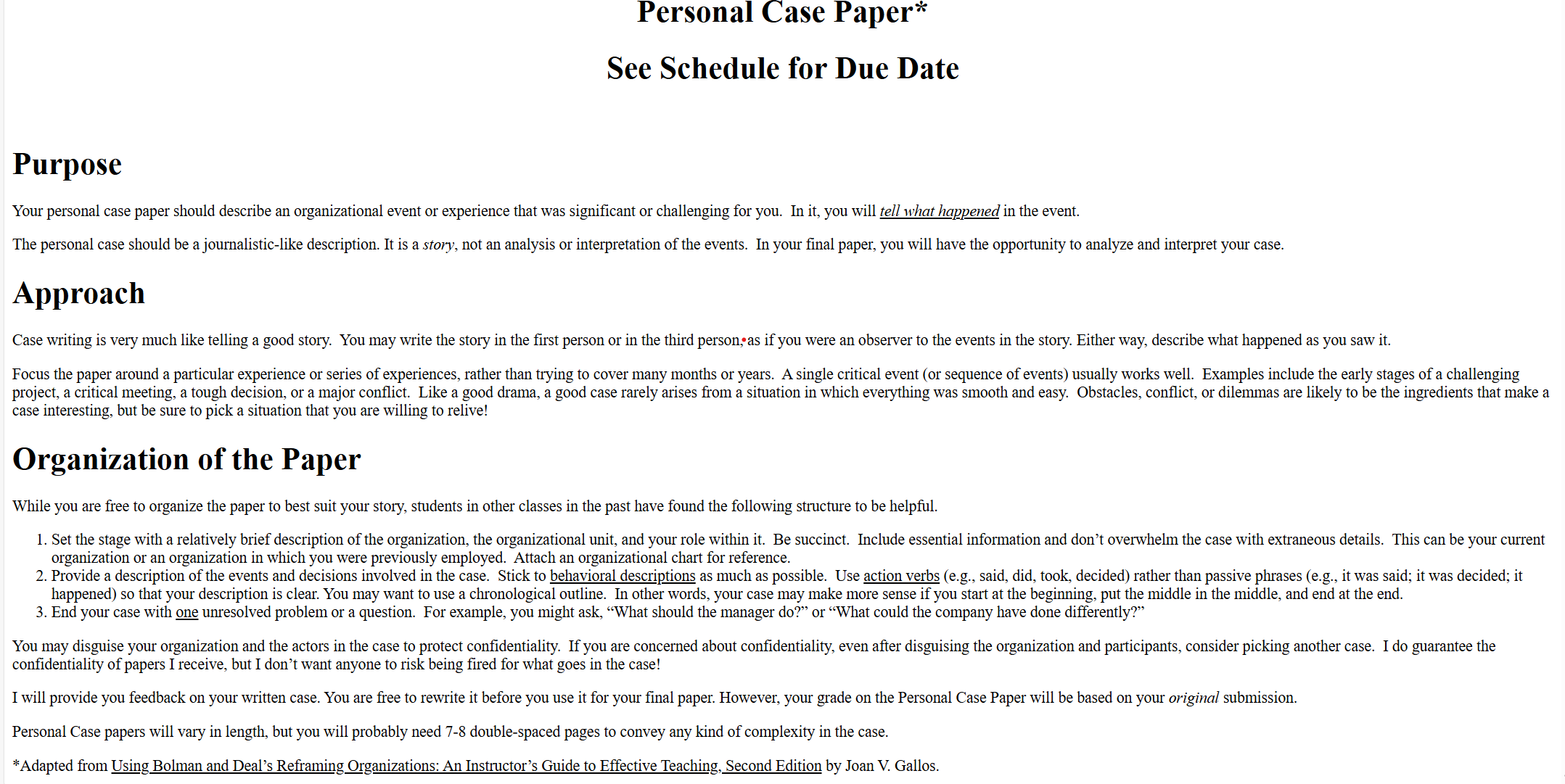 Solved Your personal case paper should describe an | Chegg.com