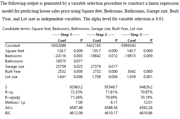 Solved 1.What is the variable selection procedure used | Chegg.com